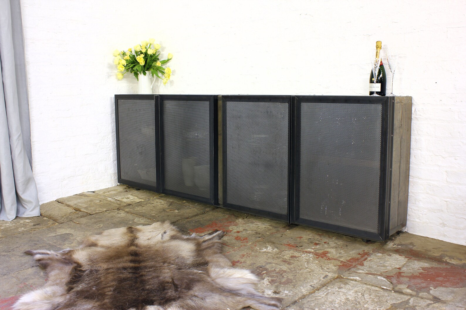 Siobhan Industrial Reclaimed Scaffolding and Perforated Steel Four Door ...