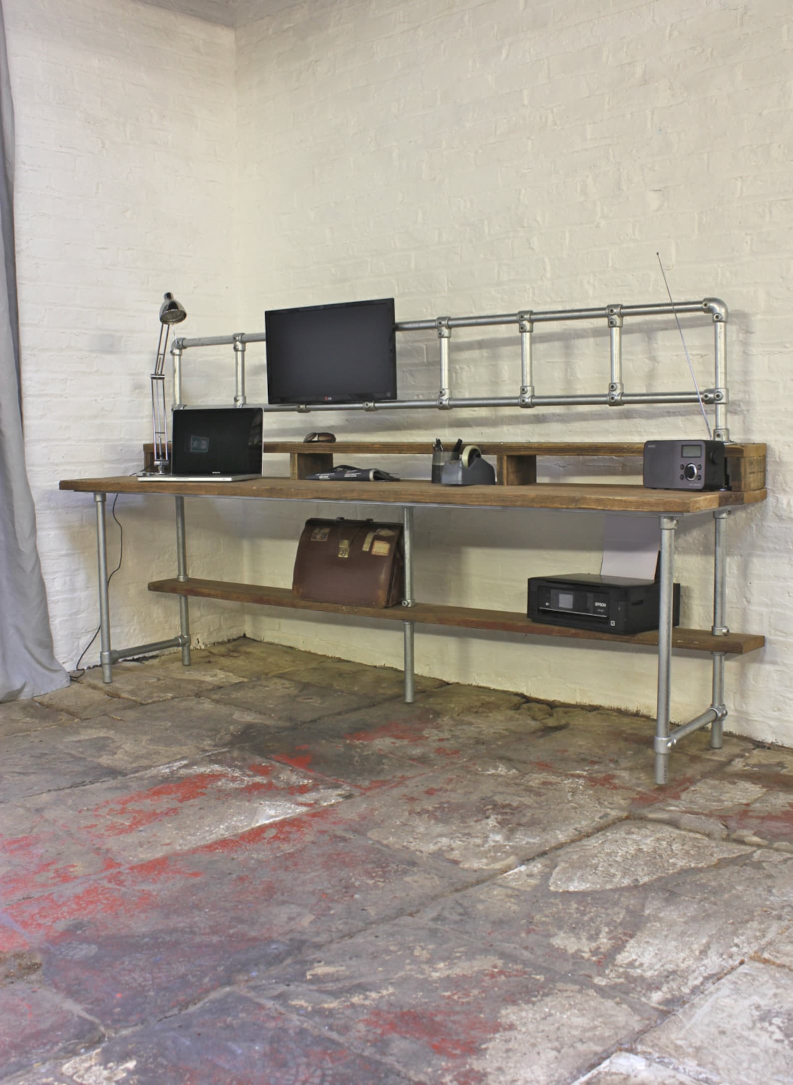 Douglas Reclaimed Scaffolding Board Industrial Style Desk With Built in ...