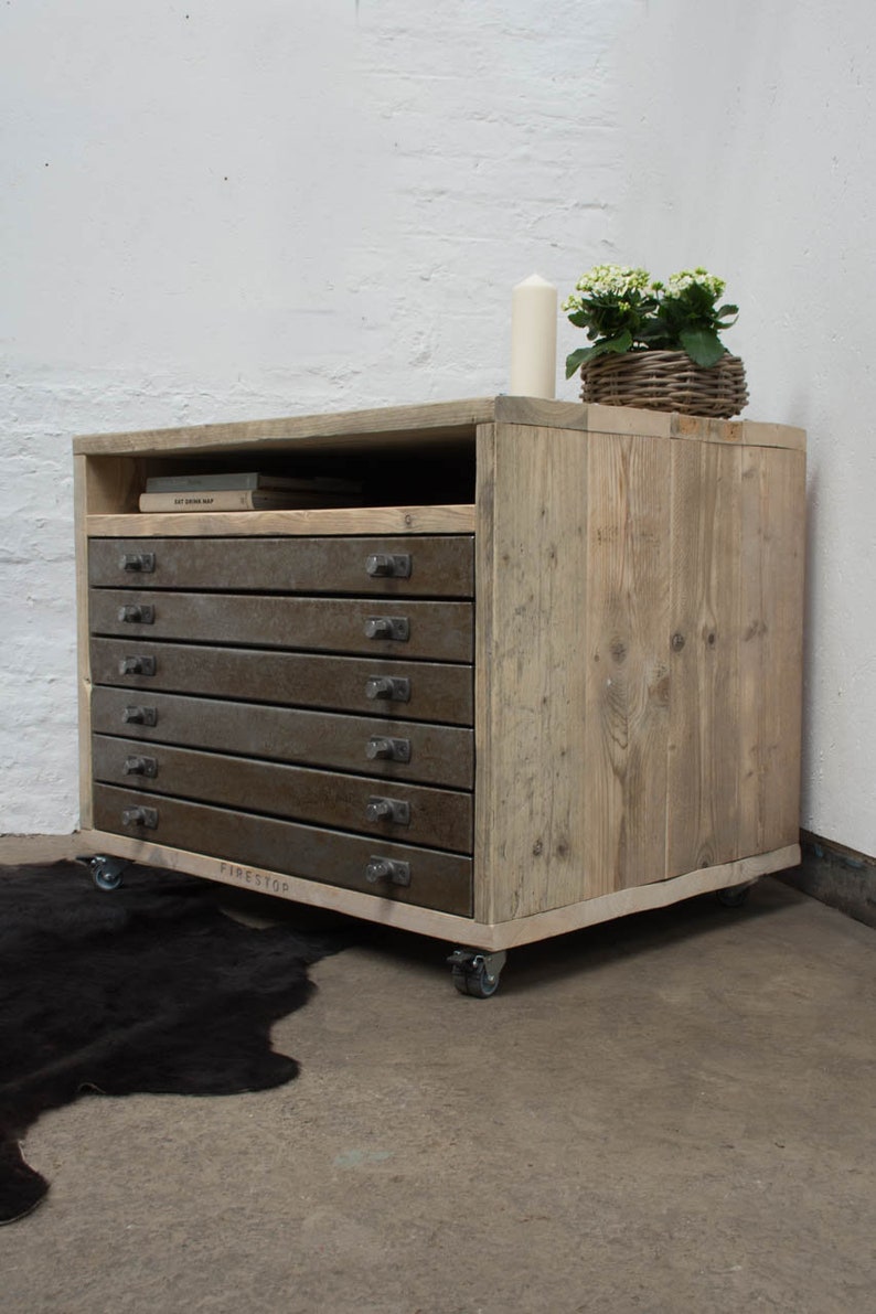Faraz Reclaimed Scaffolding and Distressed Steel Plan Chest on Locking ...