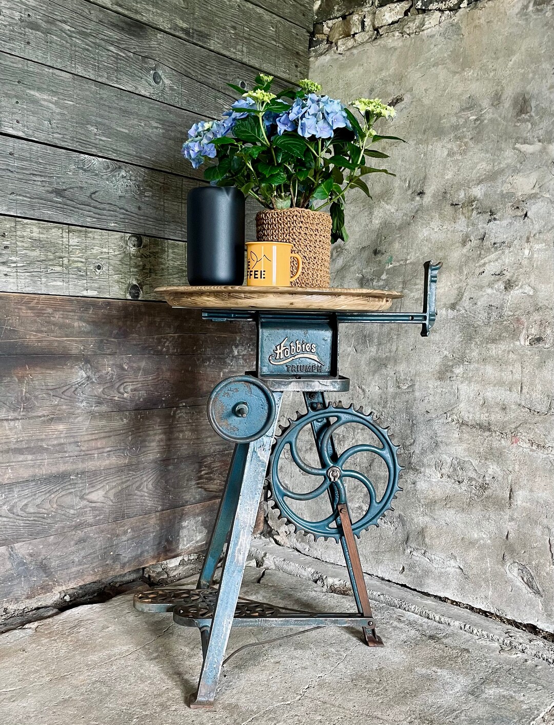 Ellis Antique and Repurposed Band Saw Side Table With Reclaimed ...