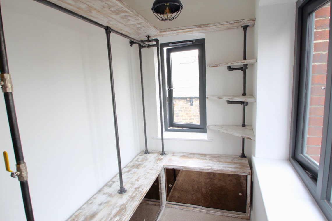 Eli White Washed and Sanded Reclaimed Scaffolding Board and Dark Steel ...