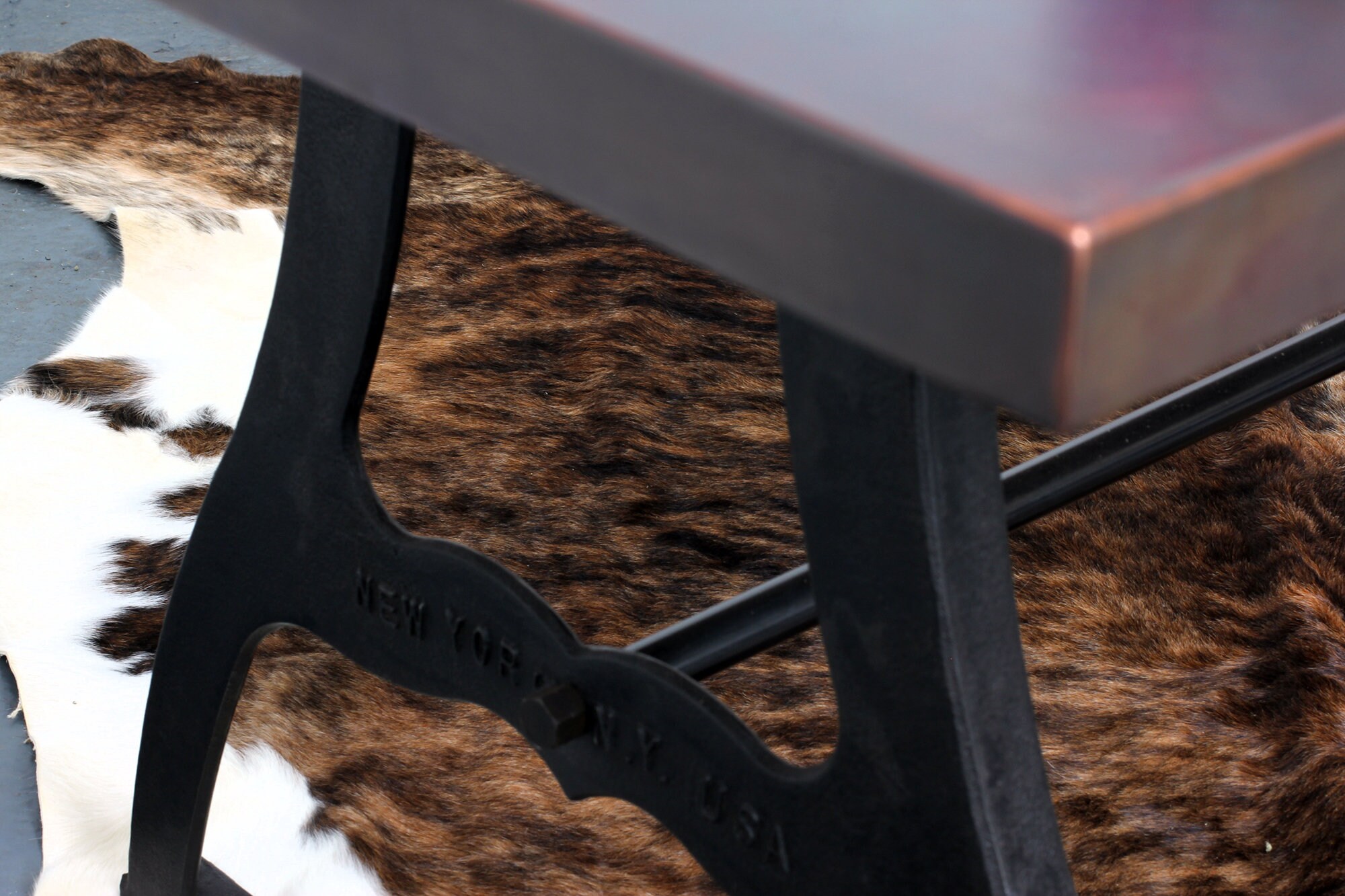 Penna Industrial Patinated Bronzed Copper Topped Table With ...