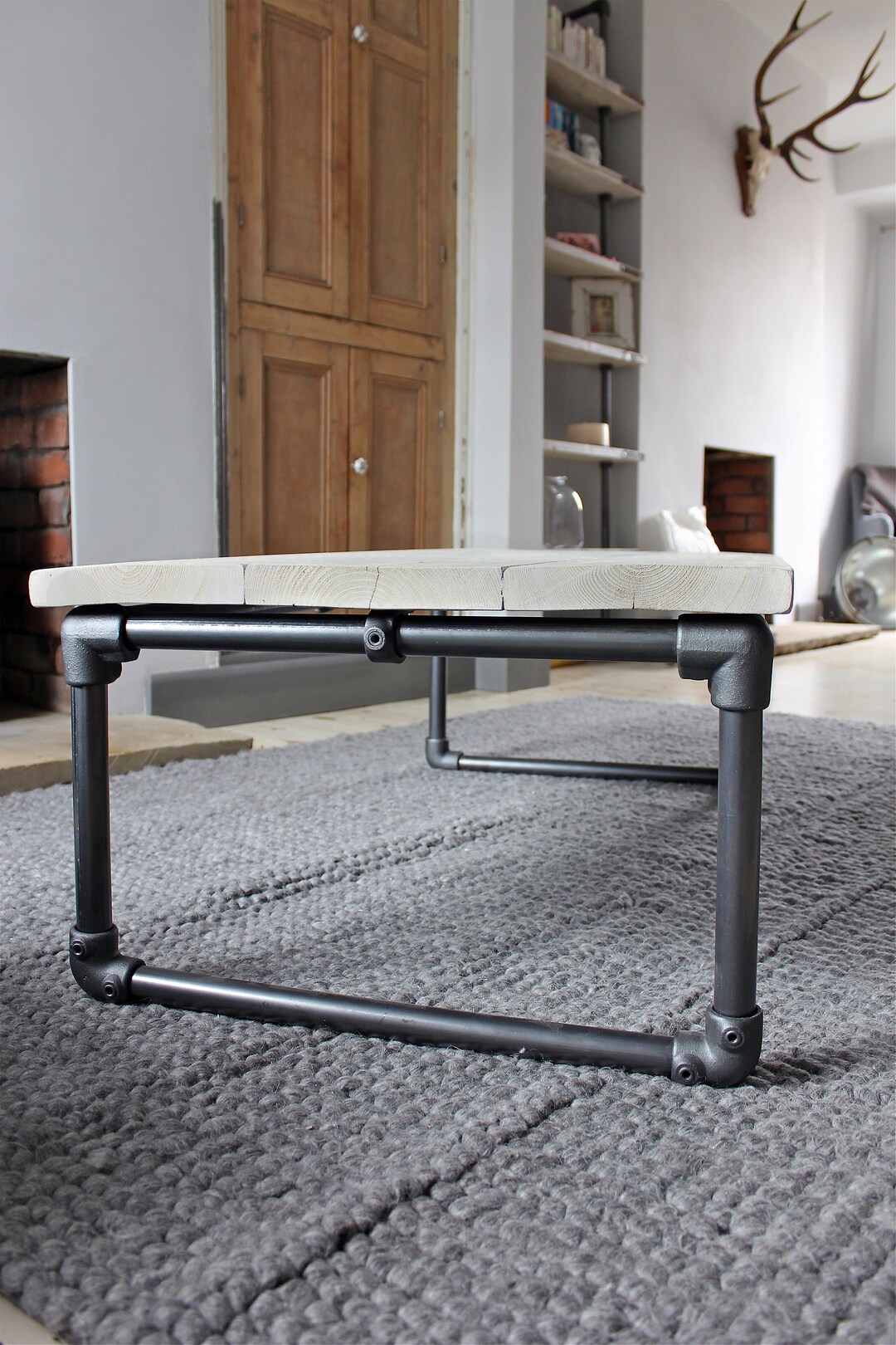 Casey White Washed Reclaimed Scaffolding Boards Coffee Table With Dark ...