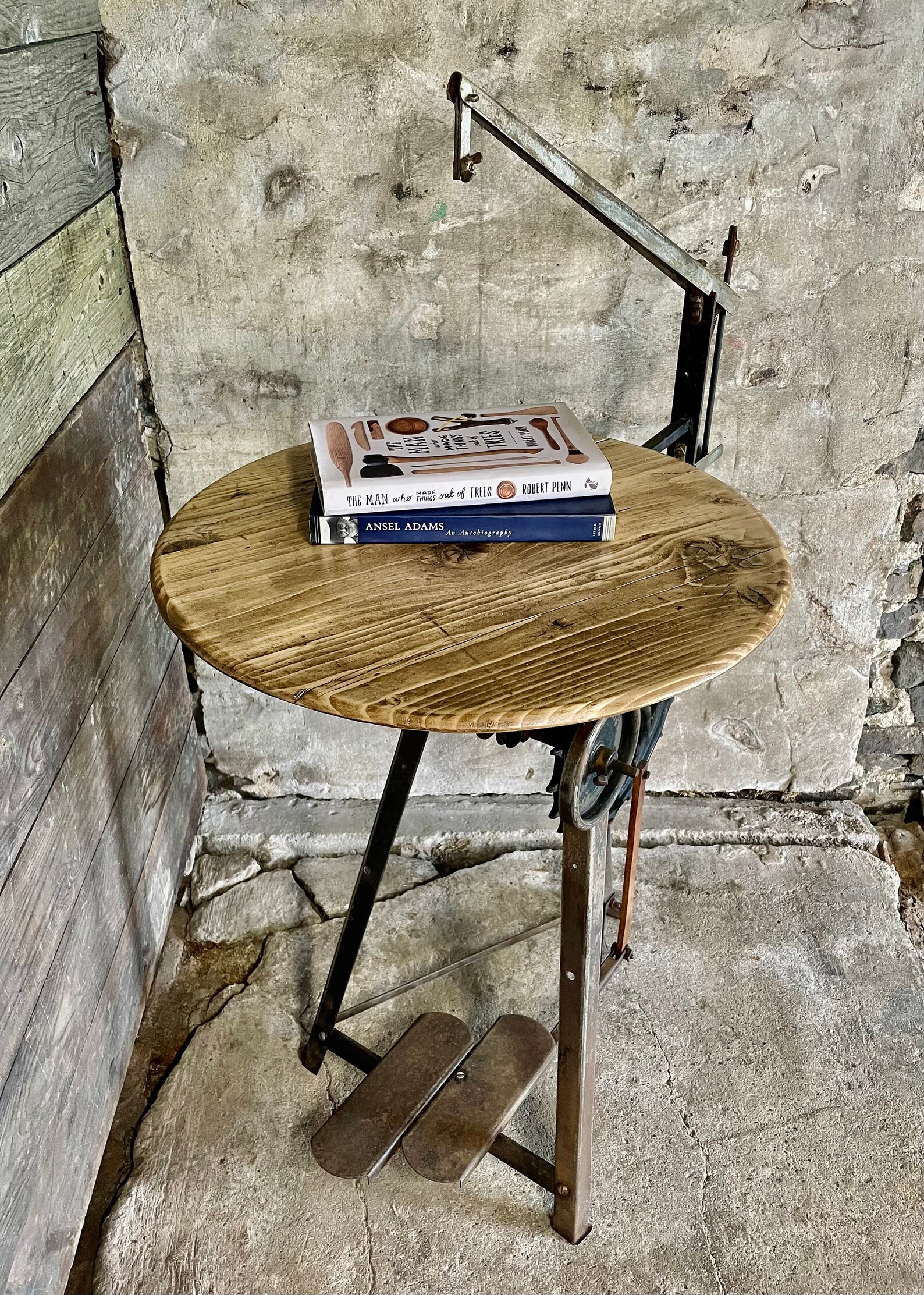 Freya Antique and Repurposed Band Saw Side Table With Reclaimed ...