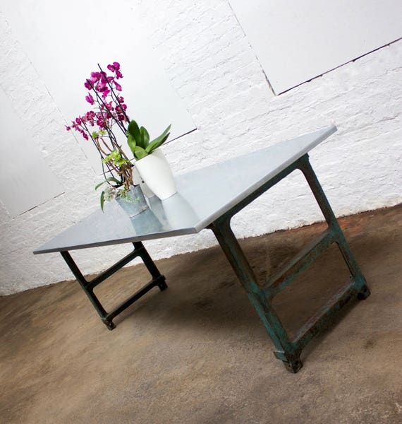 Saunders Industrial Zinc Topped Table With Vintage Reclaimed | Etsy