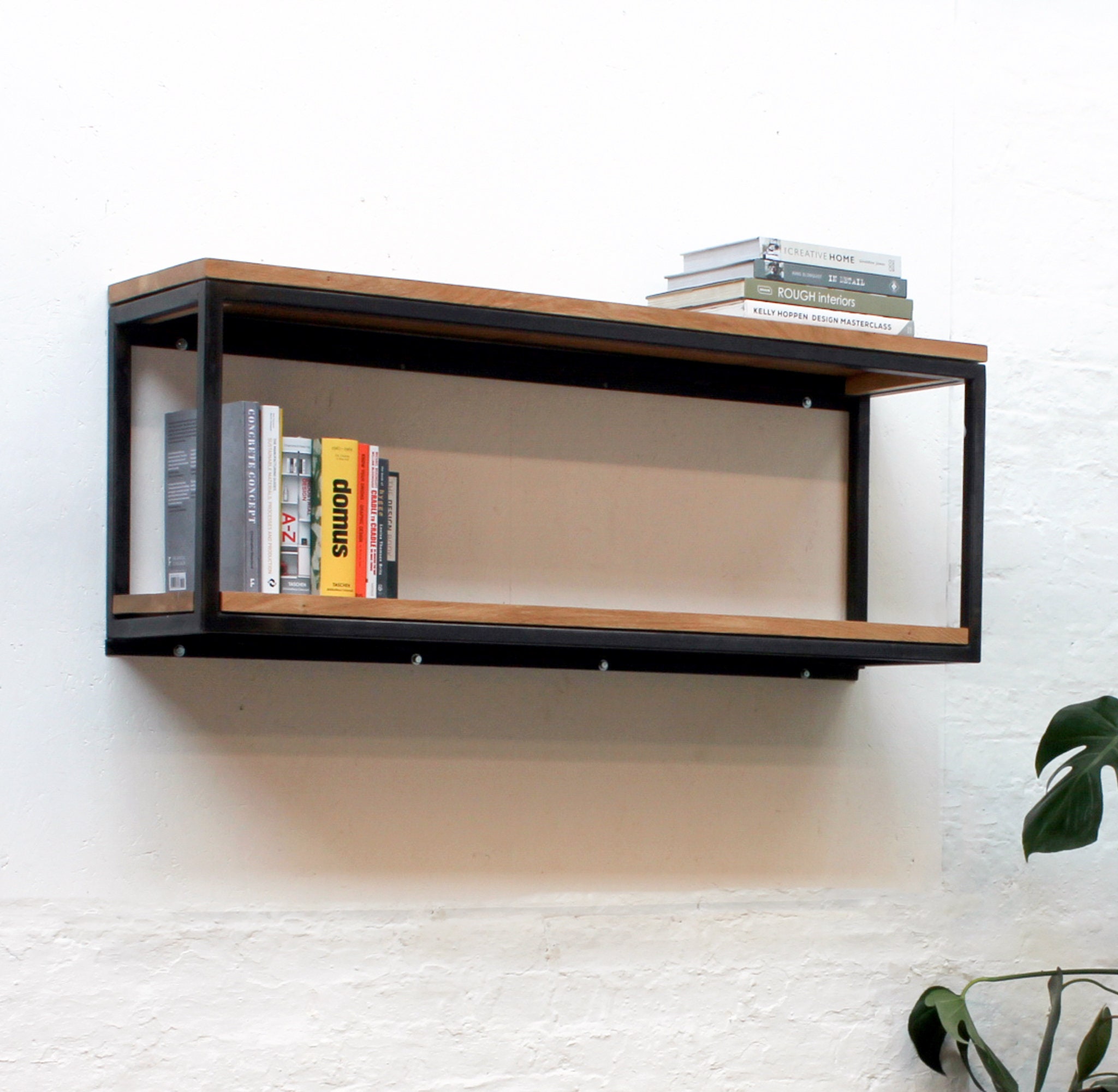 Orla Welded Dark Steel Box Section and Premium Oak Shelves/storage ...