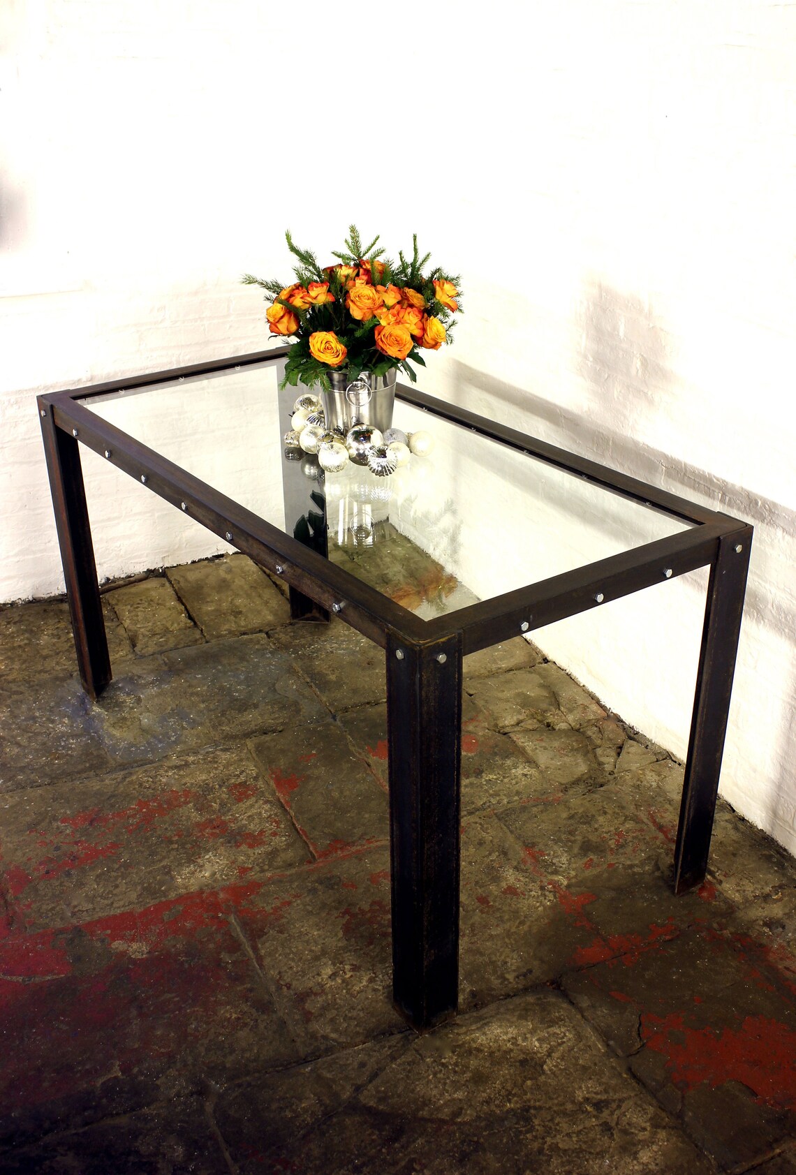 Bloom Industrial Toughened Glass Top Bar or Dining Table With Angle ...