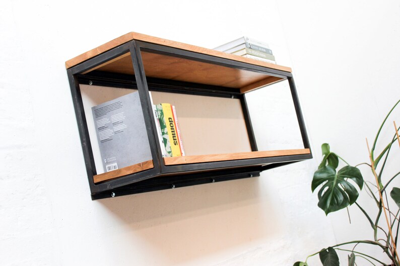 Orla Welded Dark Steel Box Section and Premium Oak Shelves/storage ...