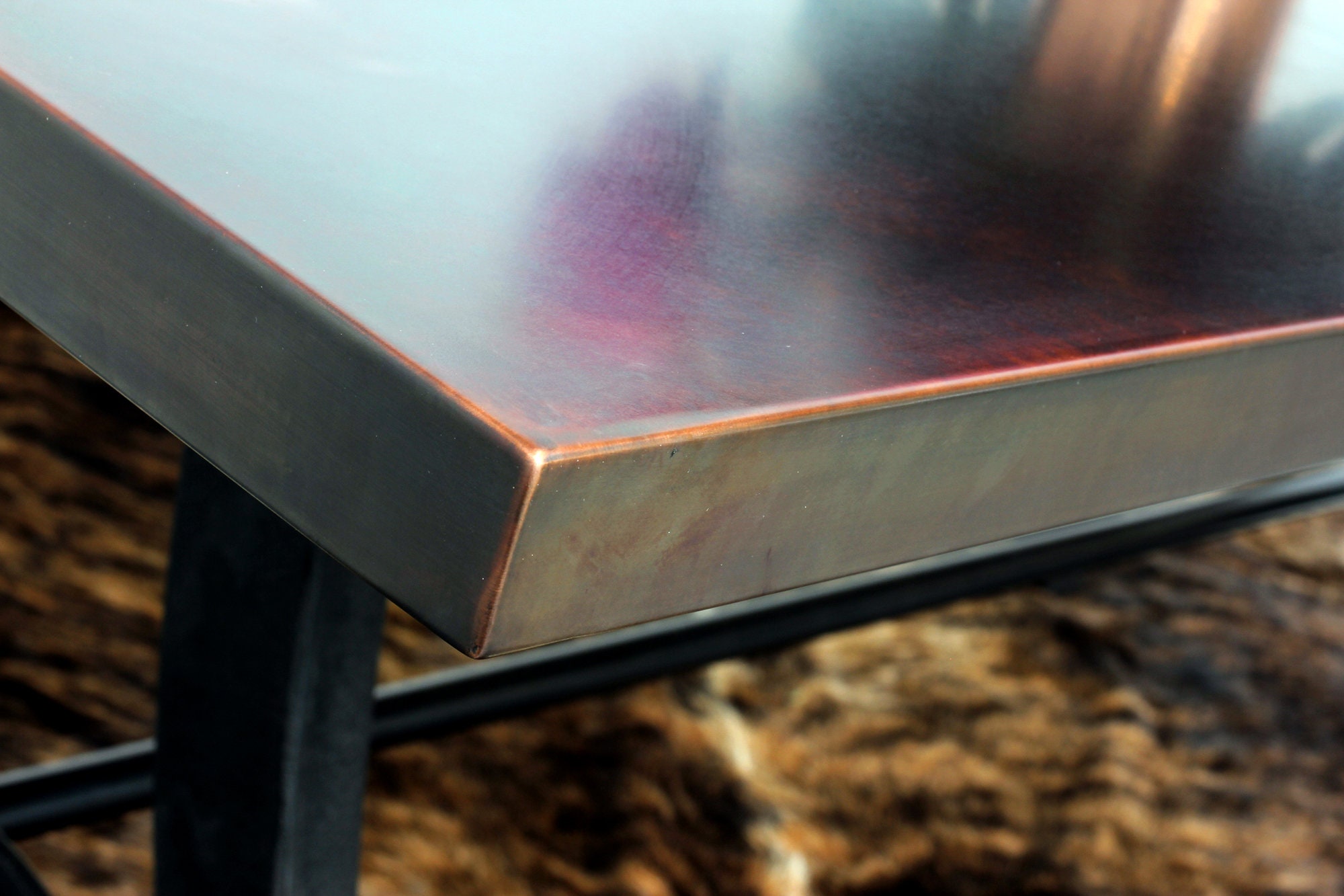 Penna Industrial Patinated Bronzed Copper Topped Table With ...