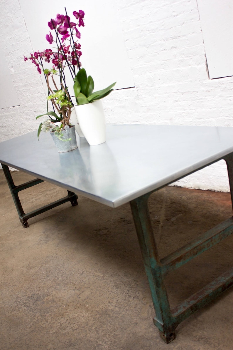 Saunders Industrial Zinc Topped Table With Vintage Reclaimed - Etsy