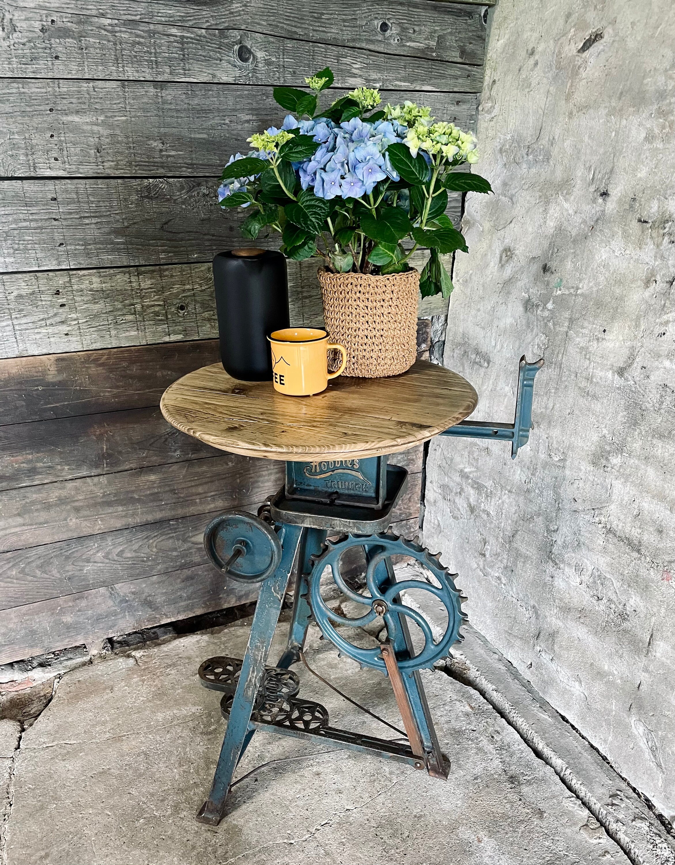 Ellis Antique and Repurposed Band Saw Side Table With Reclaimed ...