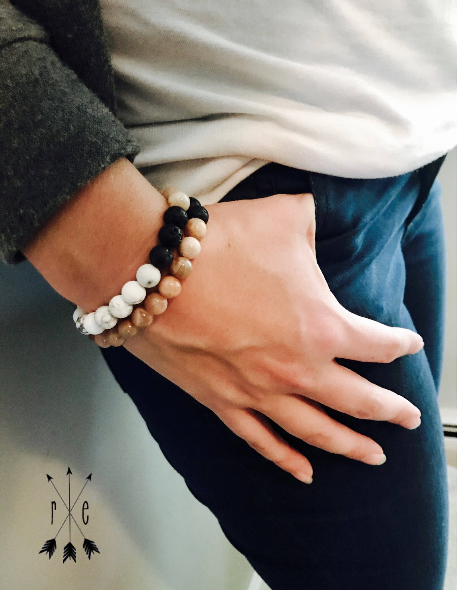 Peach Moonstone & White Howlite Lava Bracelets Aromatherapy - Etsy Canada