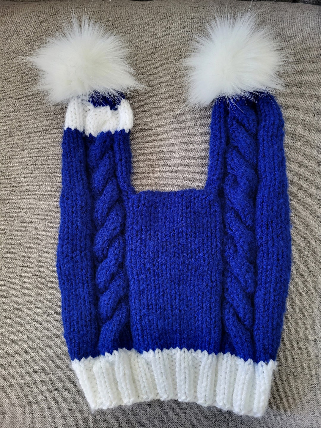 2 Tail santa Type Hand Knit Hat in Blue and White - Etsy