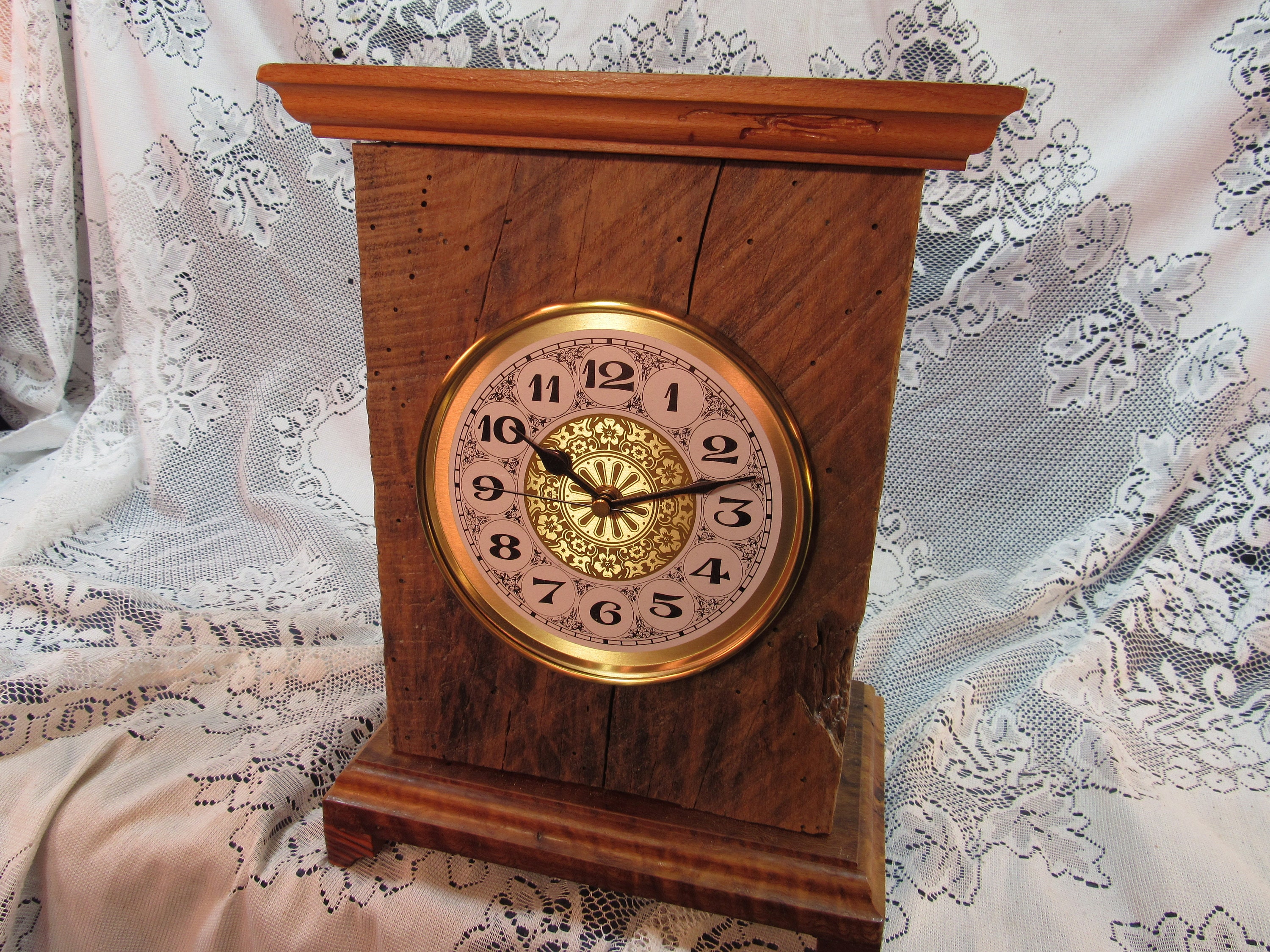 Incredible Mantle Clock From 1800's Wormy Chestnut Barn Beams,,perfect ...
