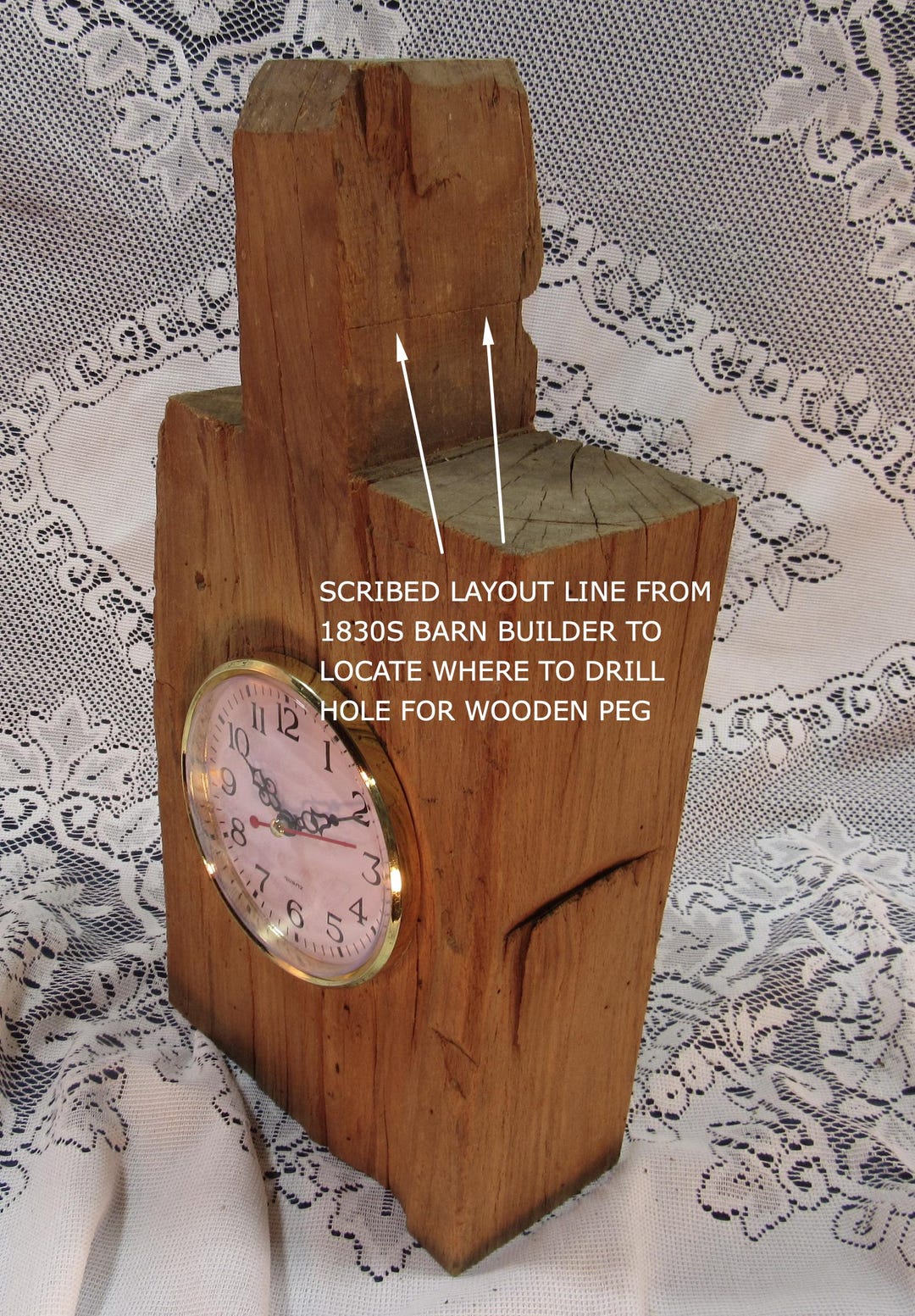 Hand Hewn Wormy Chestnut Barn Beam Mantle Clock, Reclaimed 1830s ...