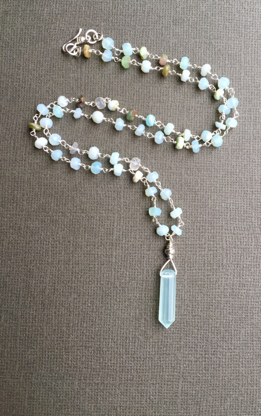 Peruvian Opal Necklace Ice Blue Necklace Chalcedony Point - Etsy