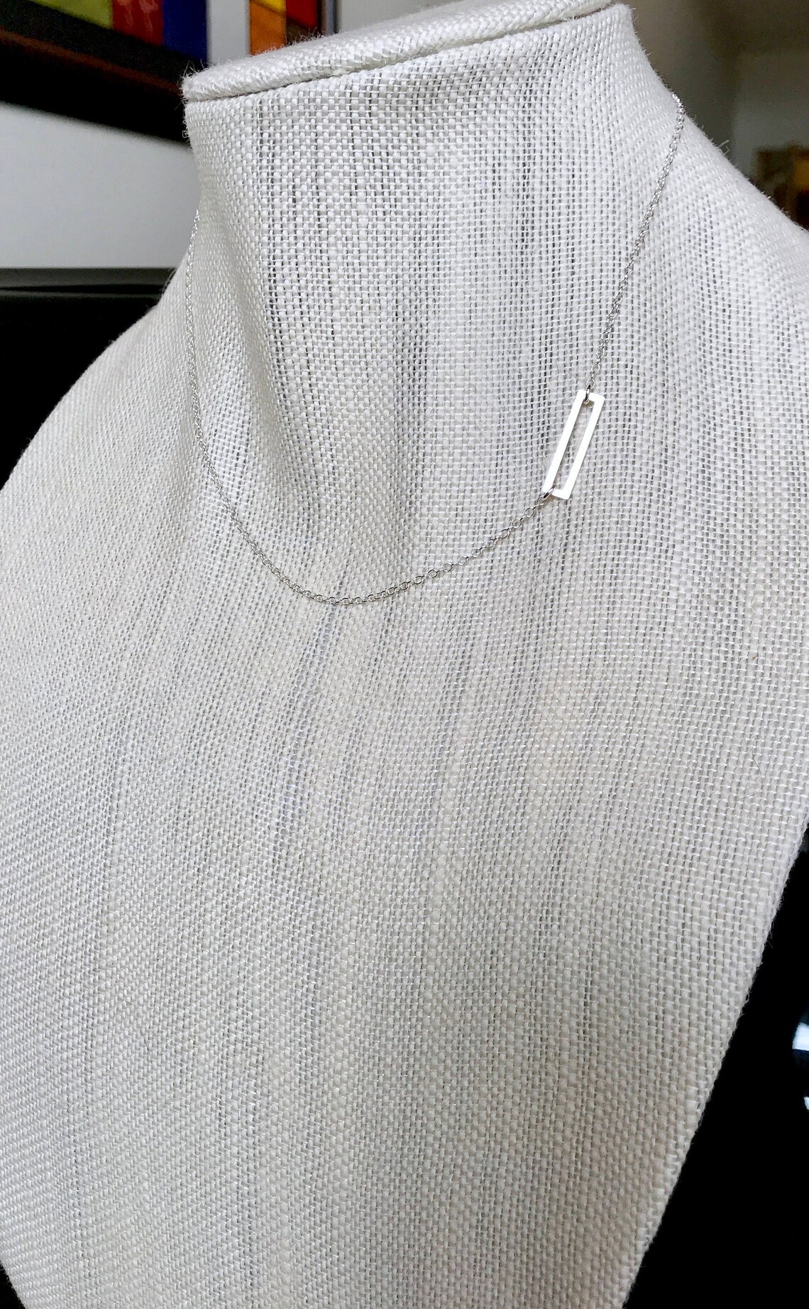 Sterling Silver Open Rectangle Necklace: Minimalist Geometric Pendant ...