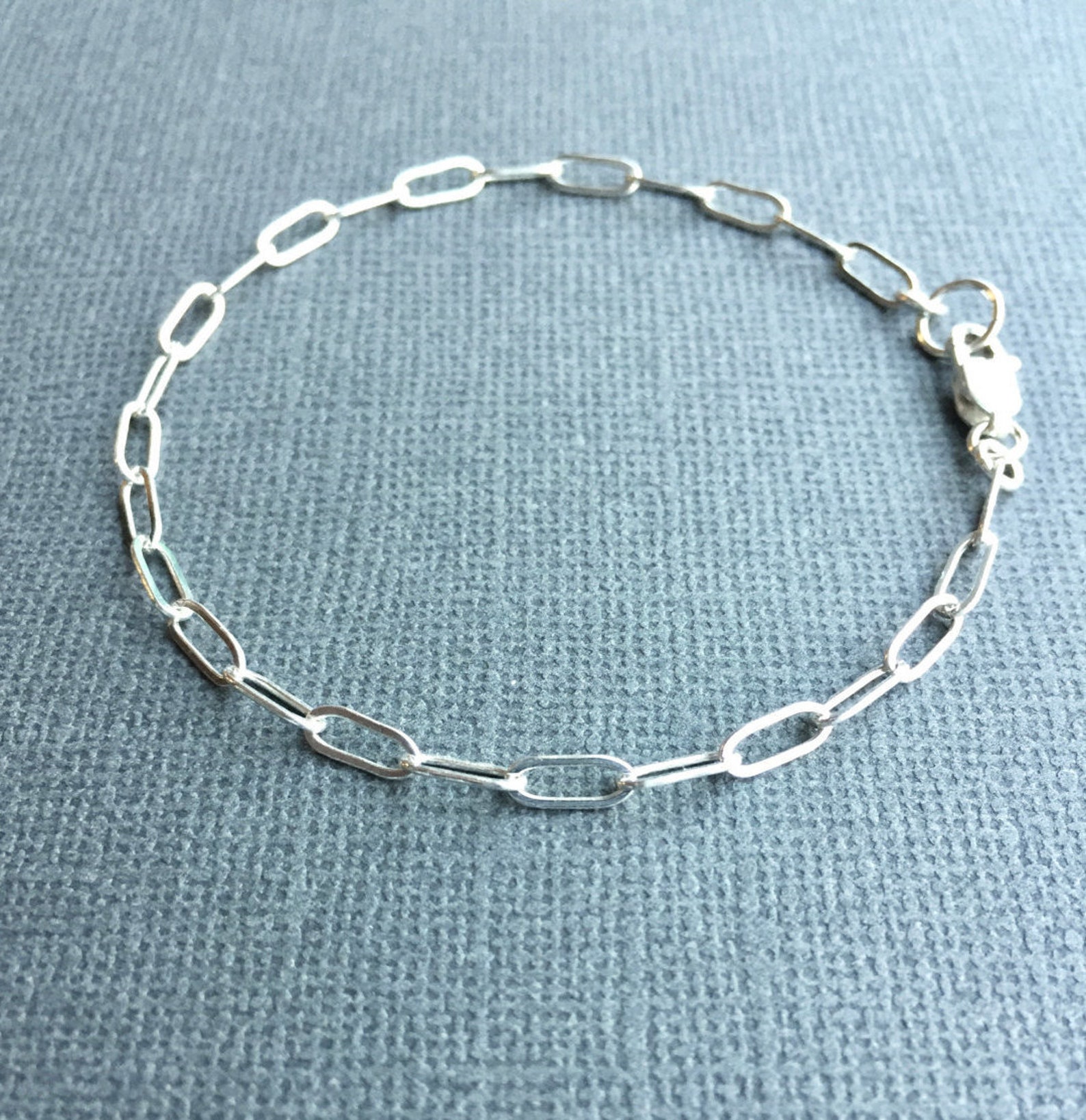 Sterling Silver Chain Bracelet Silver Rectangle Link Chain - Etsy
