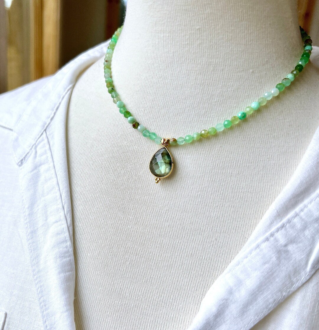 Labradorite Chrysoprase Necklace, Boho Rustic Chic, Apple Green ...