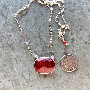Ruby Necklace, Bezel Ruby Pendant, Sterling Silver Satellite Chain ...