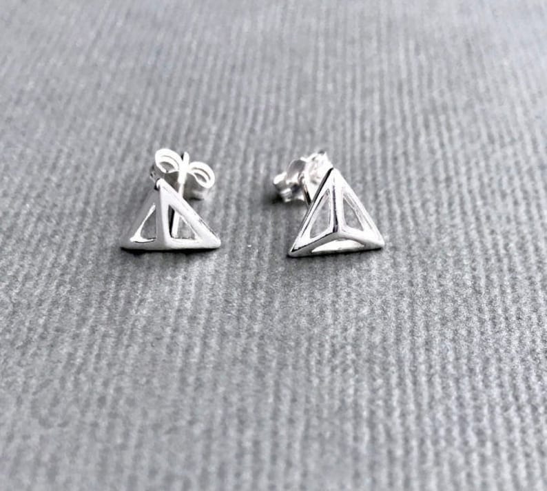 Silver Pyramid Earrings Open Triangle Sterling Studs Prism - Etsy