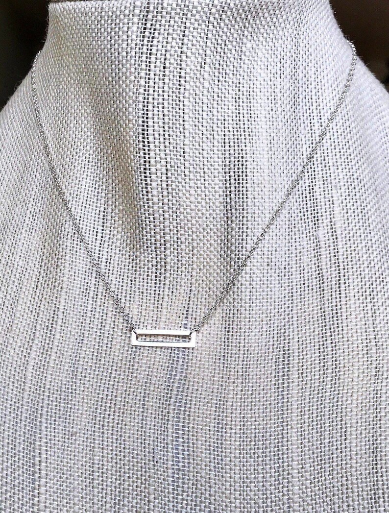 Sterling Silver Open Rectangle Necklace: Minimalist Geometric Pendant ...