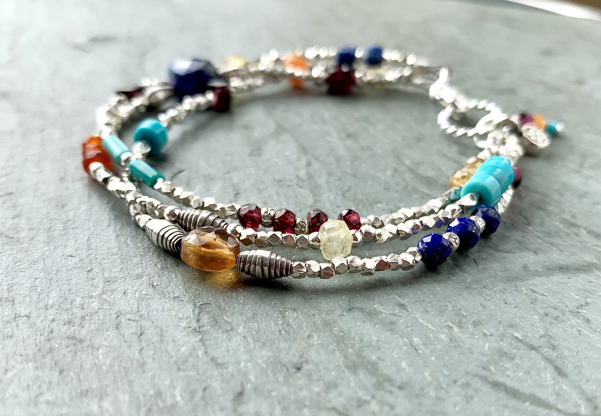 Three Strand Gemstone Bracelet Sterling Silver 3 Strands - Etsy