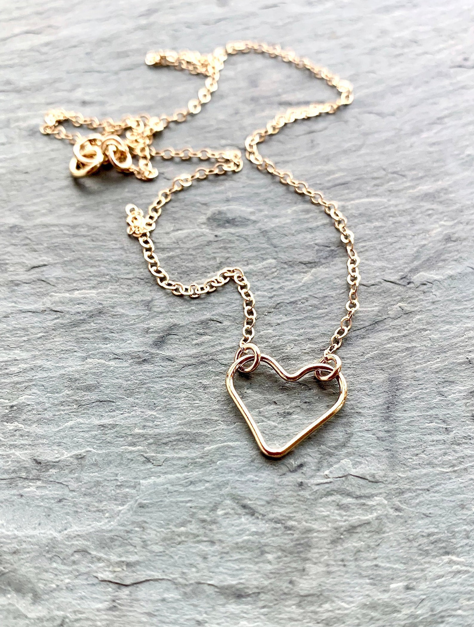 Floating Gold Heart Necklace, Dainty Open Heart, Simple Minimal Gold ...