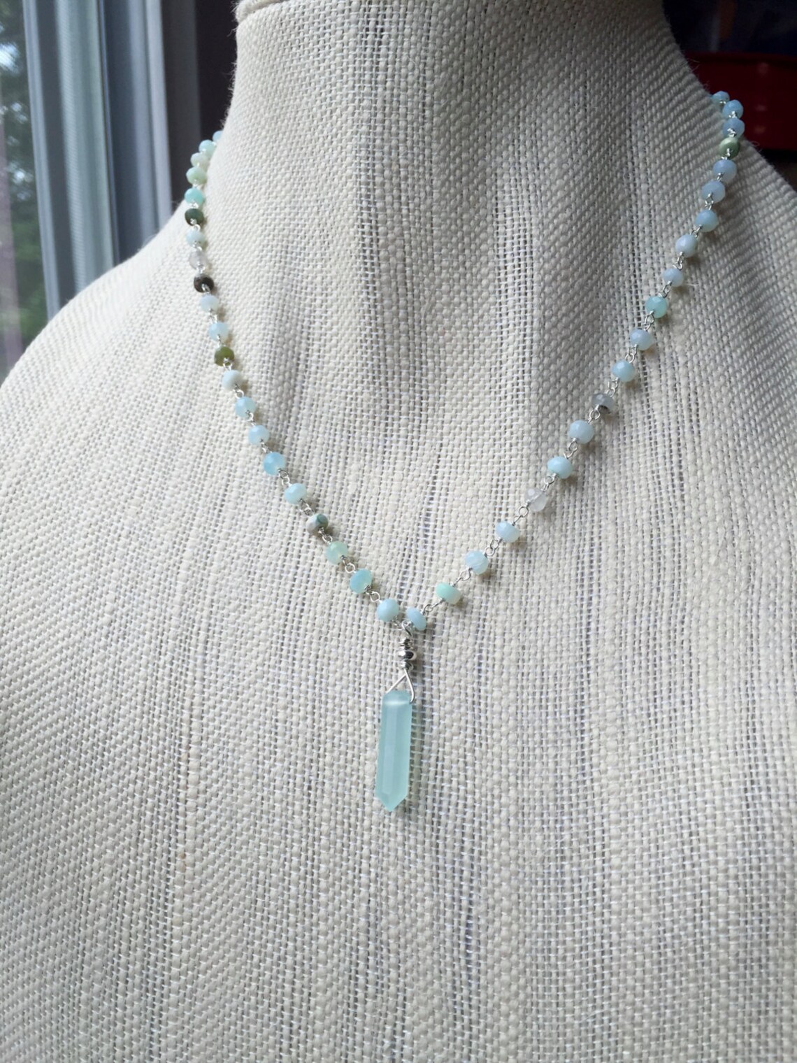 Peruvian Opal Necklace Ice Blue Necklace Chalcedony Point - Etsy