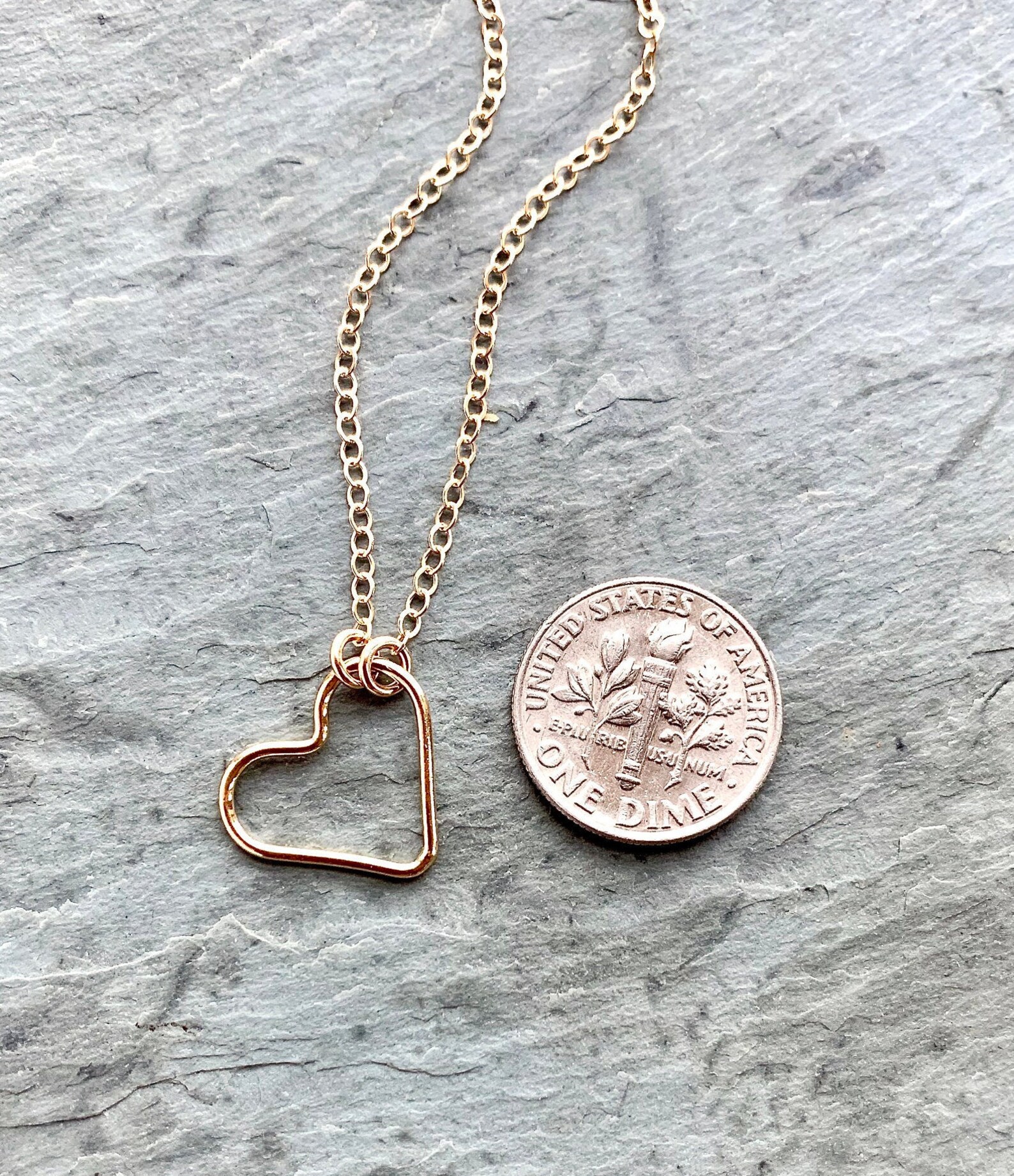 Floating Gold Heart Necklace, Dainty Open Heart, Simple Minimal Gold ...