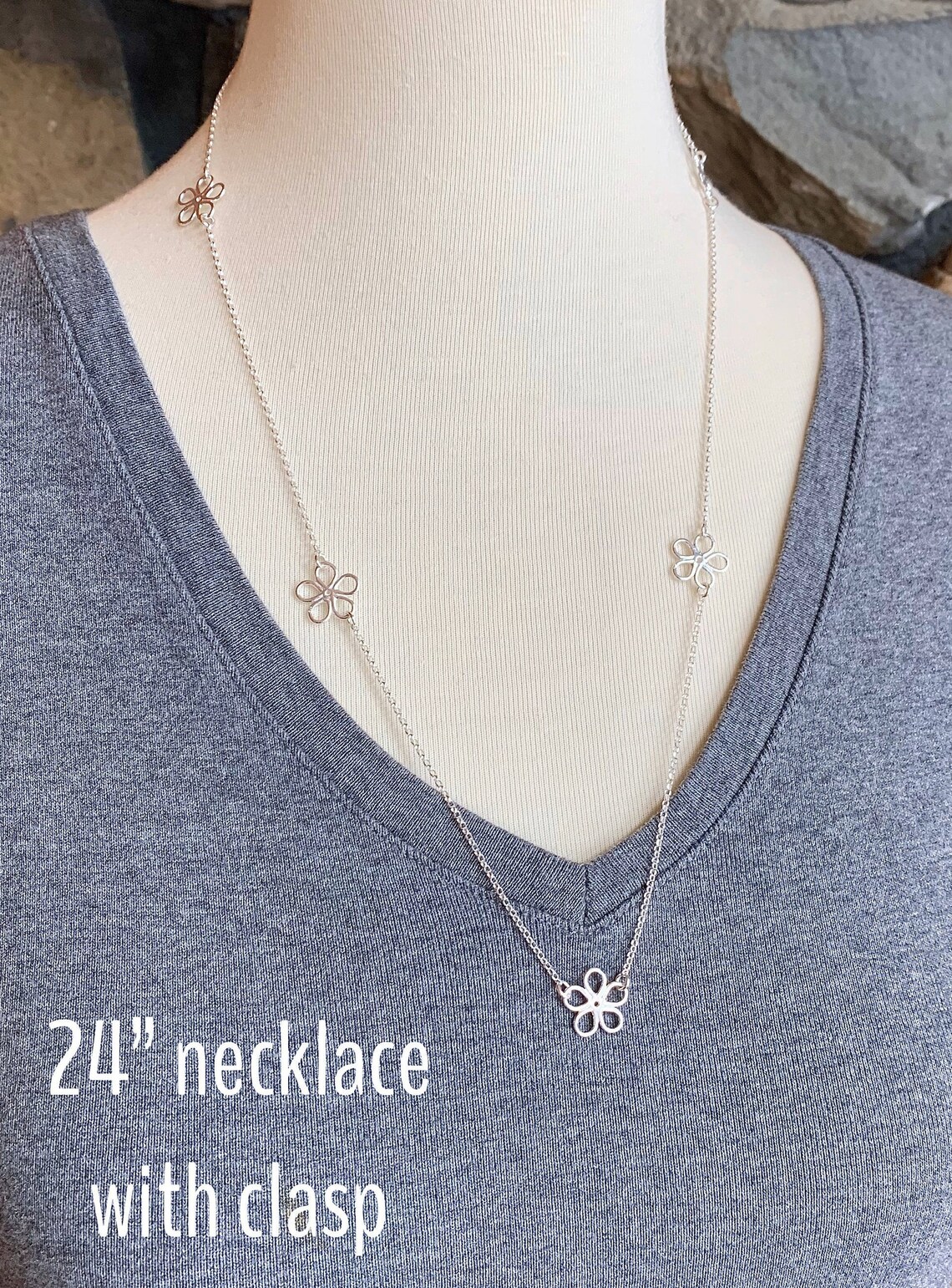 Long Sterling Silver Daisy Necklace Daisy Chain Necklace | Etsy