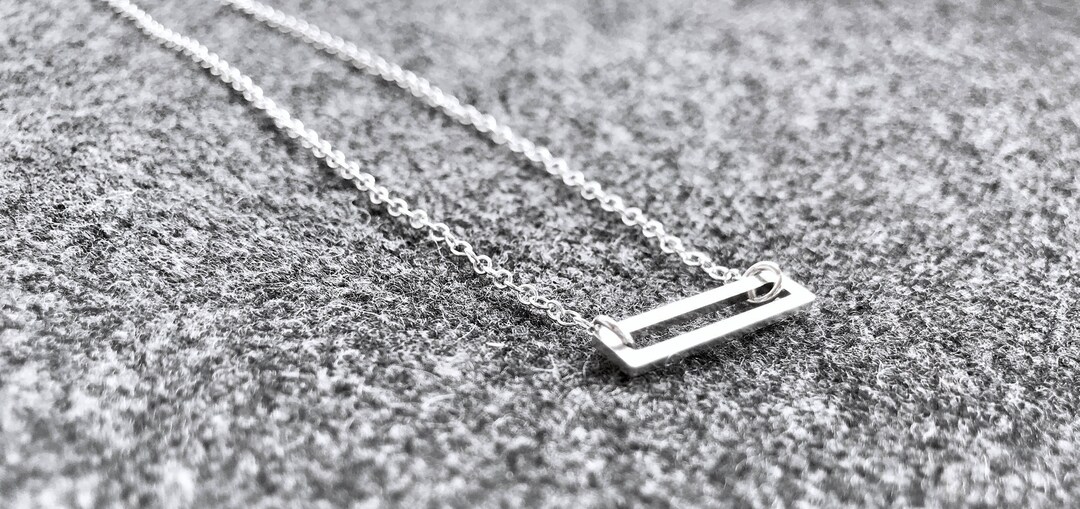 Sterling Silver Open Rectangle Necklace: Minimalist Geometric Pendant ...