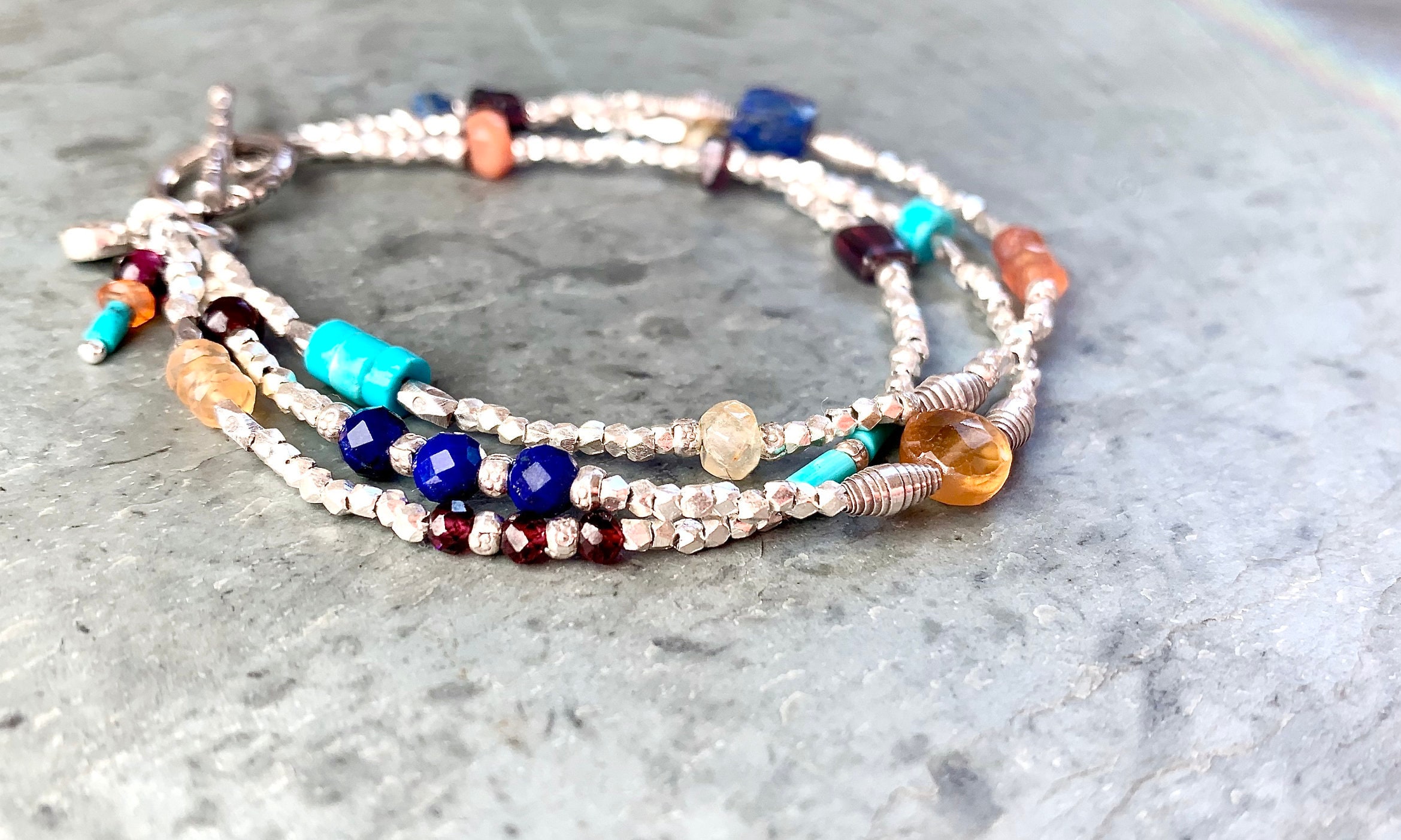 Three Strand Gemstone Bracelet Sterling Silver 3 Strands - Etsy