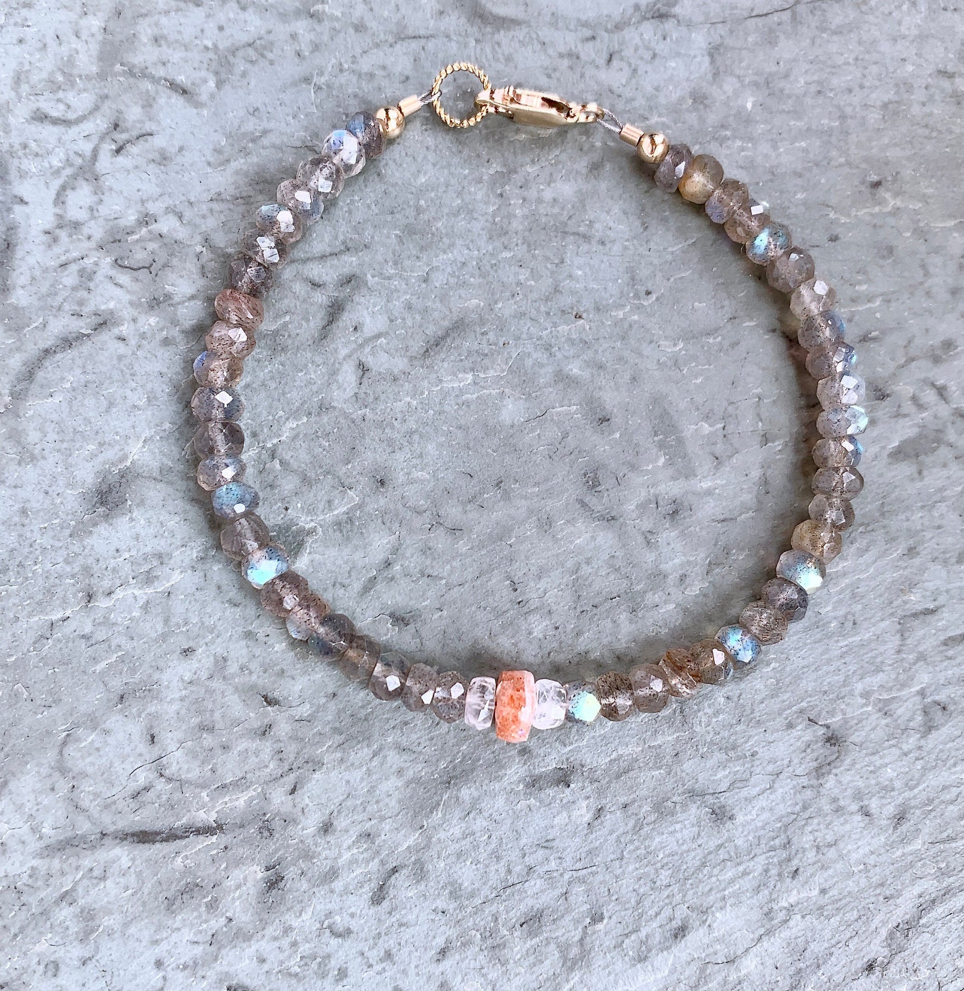 Labradorite Moonstone Sunstone Bracelet Sterling Silver | Etsy