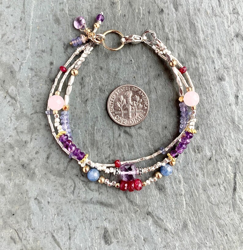 Three Strand Gemstone Bracelet Sterling Silver 3 Strands - Etsy