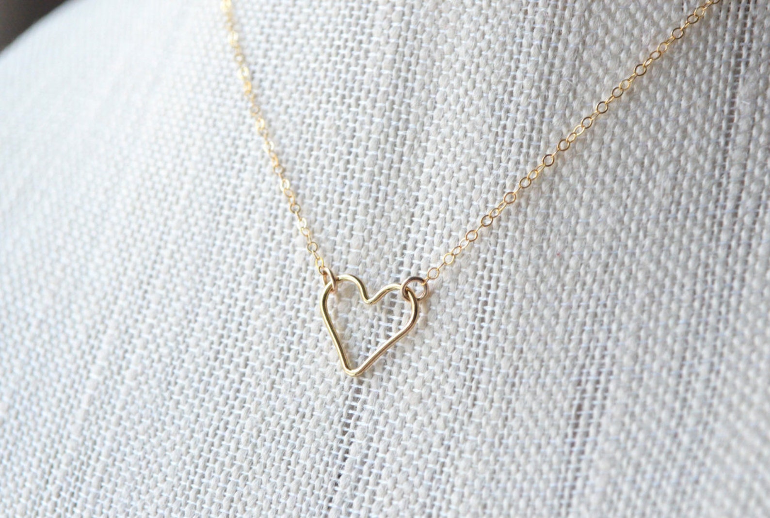 Floating Gold Heart Necklace, Dainty Open Heart, Simple Minimal Gold ...