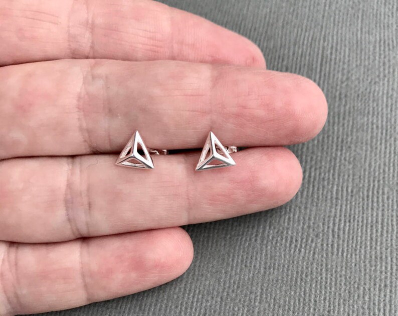 Silver Pyramid Earrings Open Triangle Sterling Studs Prism - Etsy