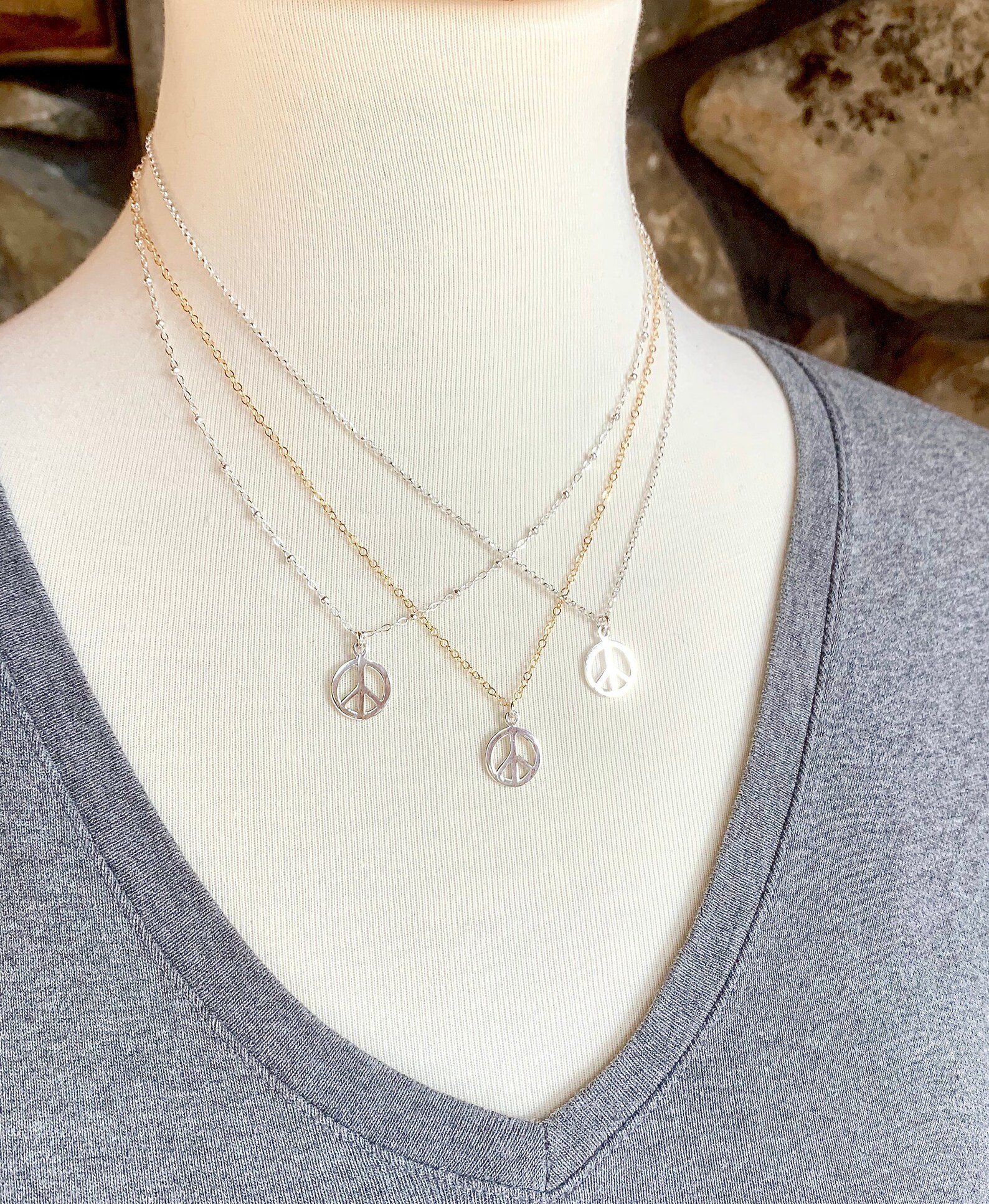 Peace Necklace Silver Peace Charm Peace on Earth Sterling | Etsy