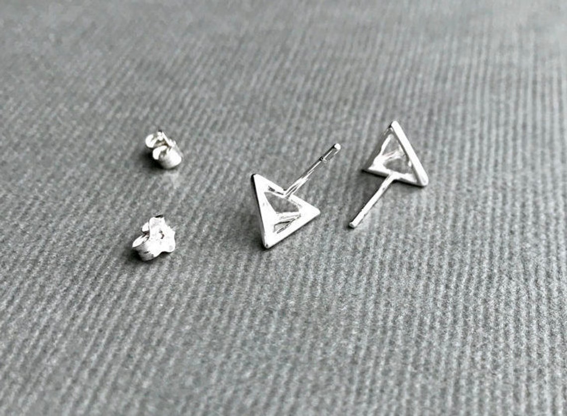 Silver Pyramid Earrings Open Triangle Sterling Studs Prism - Etsy