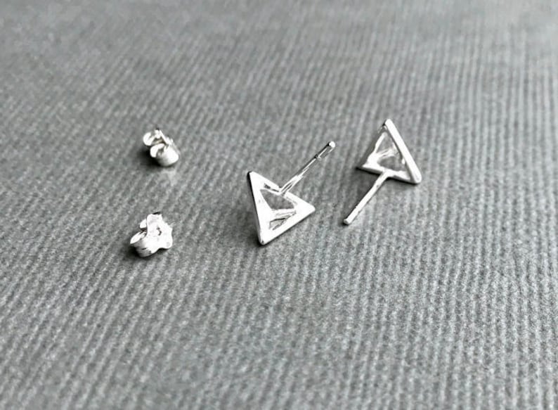 Silver Pyramid Earrings Open Triangle Sterling Studs Prism - Etsy