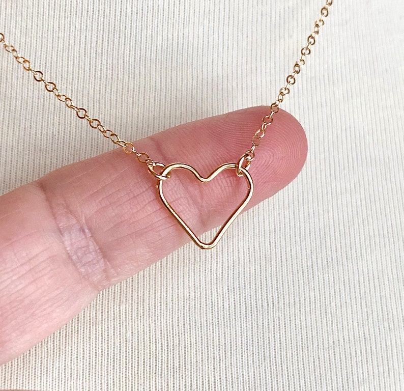 Floating Gold Heart Necklace, Dainty Open Heart, Simple Minimal Gold ...