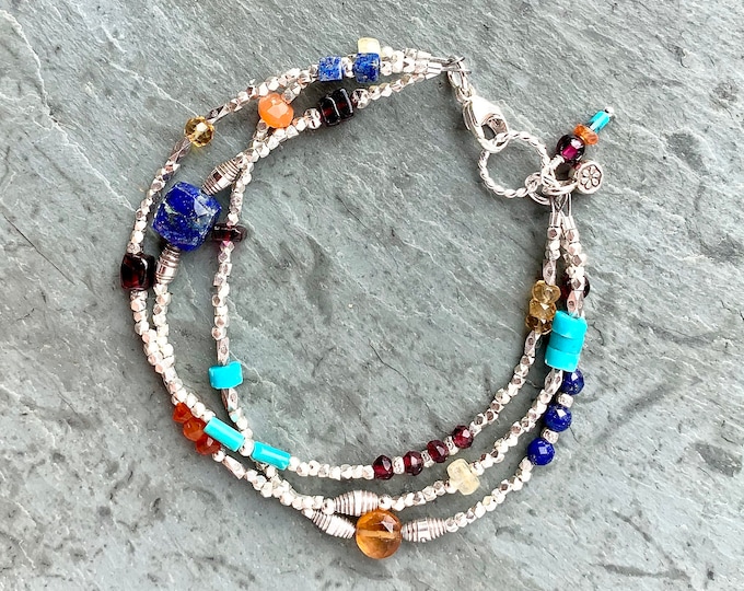 Three Strand Gemstone Bracelet Sterling Silver 3 Strands - Etsy