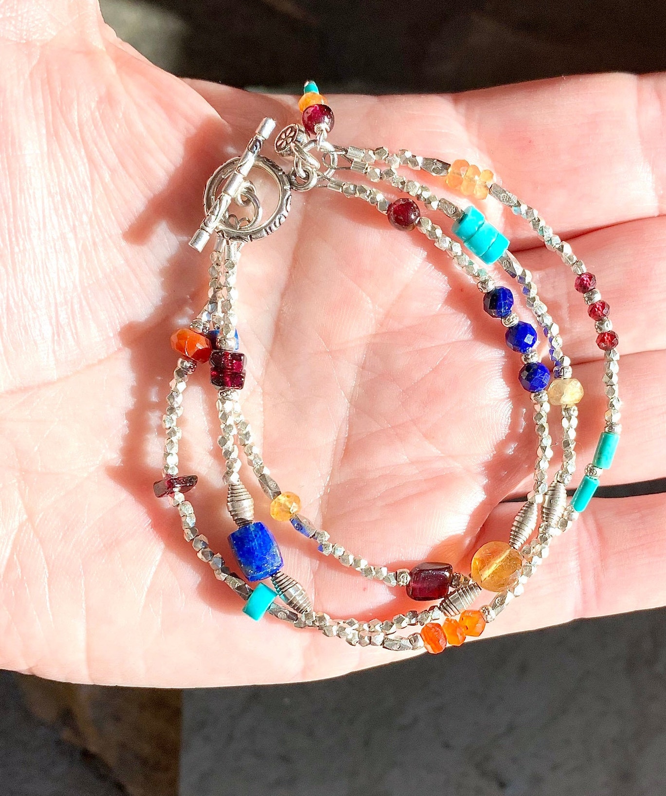 Three Strand Gemstone Bracelet Sterling Silver 3 Strands - Etsy