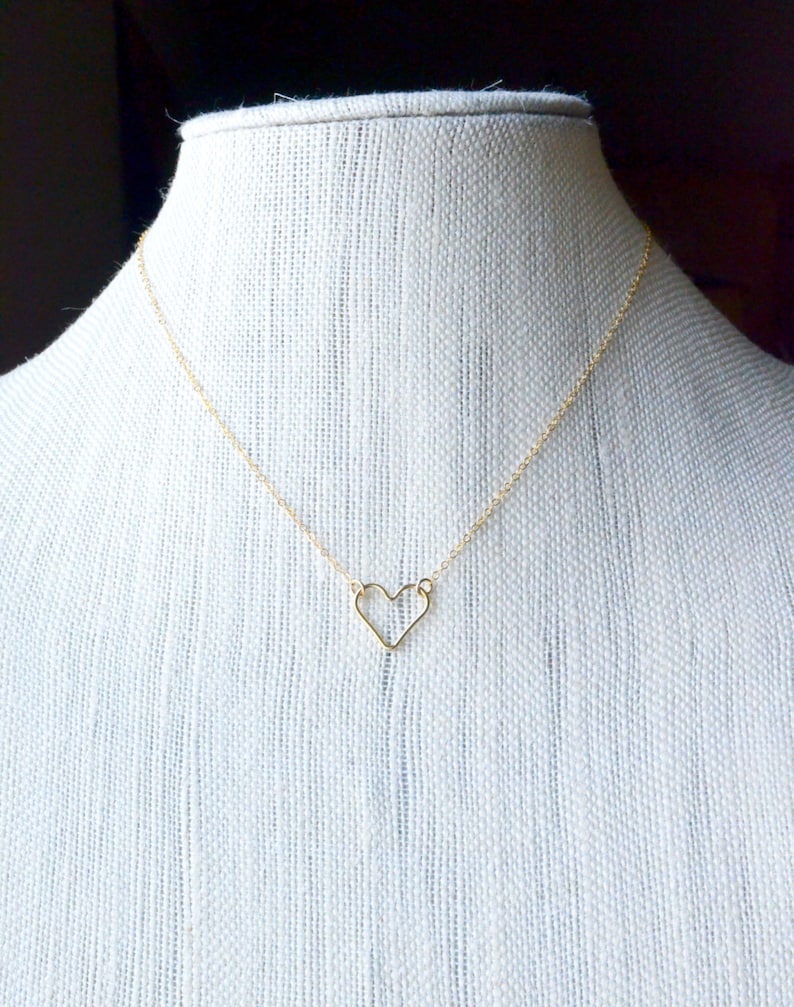 Floating Gold Heart Necklace, Dainty Open Heart, Simple Minimal Gold ...