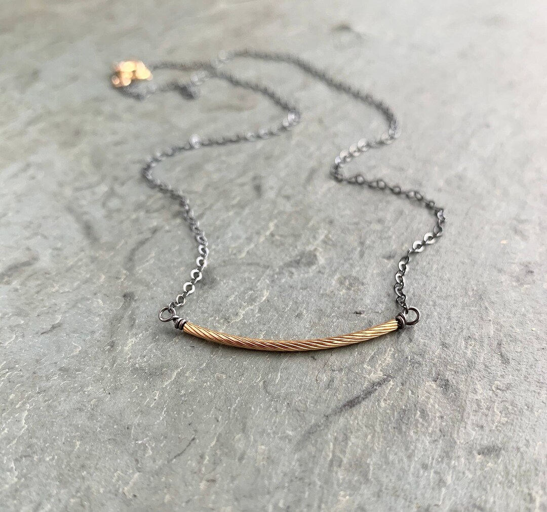 Gold Filled Tube Necklace: Oxidized Sterling Silver Chain - Etsy