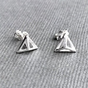 Silver Pyramid Earrings, Open Triangle, Sterling Studs, Prism Jewelry ...