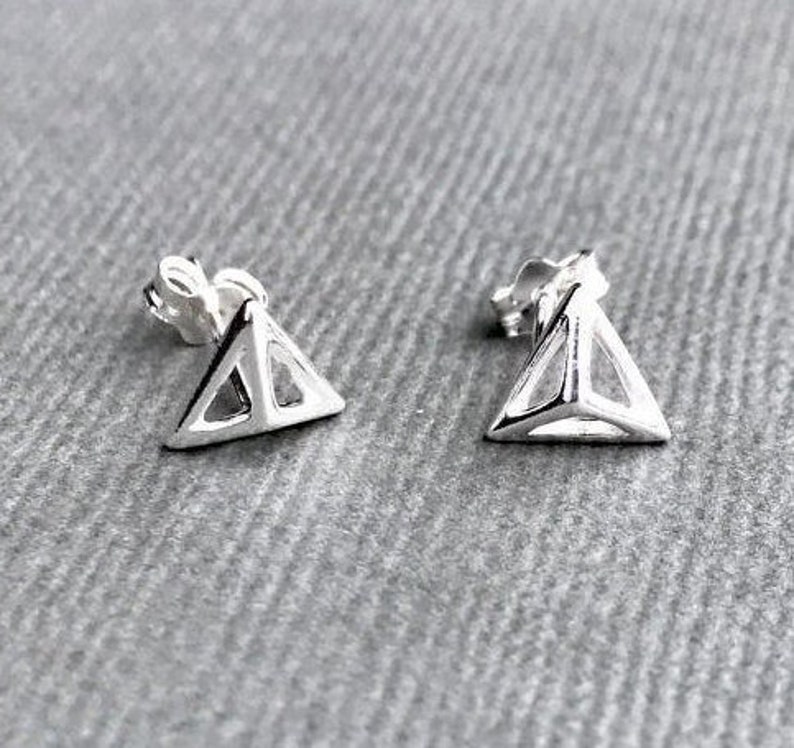 Silver Pyramid Earrings Open Triangle Sterling Studs Prism - Etsy