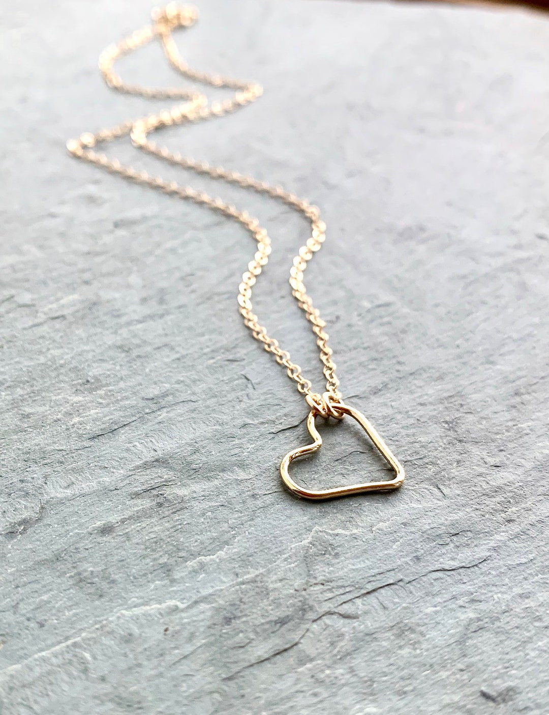Floating Gold Heart Necklace, Dainty Open Heart, Simple Minimal Gold ...