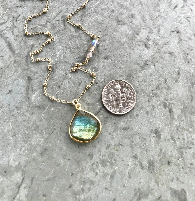 Labradorite Necklace Gold Filled Satellite Chain Flashy | Etsy