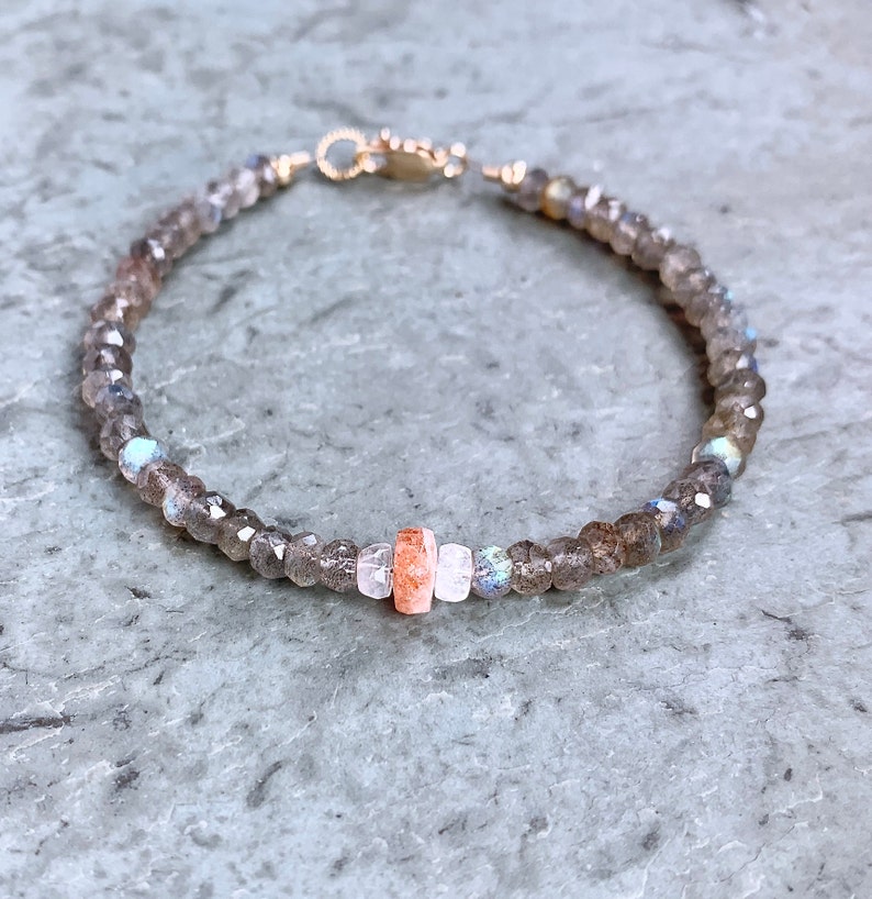 Labradorite Moonstone Sunstone Bracelet Sterling Silver | Etsy